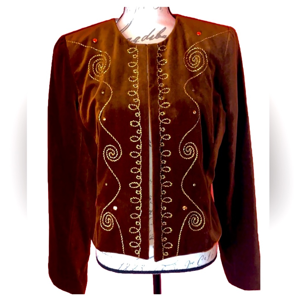 Vintage Gold Embroidered Velvet Luxe Dinner Jacket - Gem